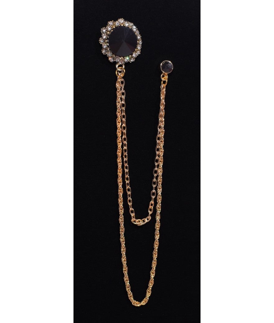 Black Stone Gold Medium Lapel Chain | Richmenlooks